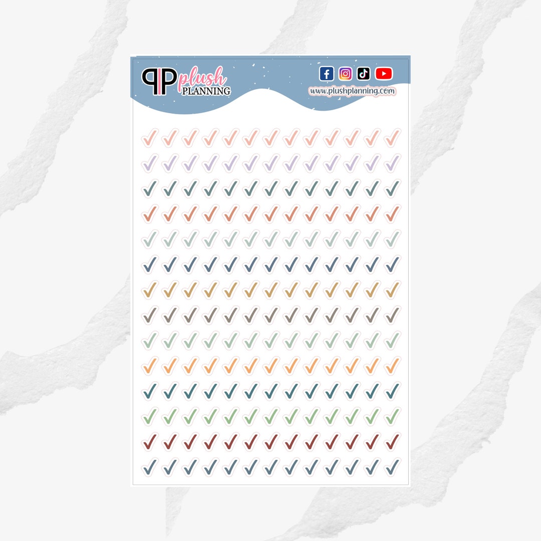 Mini Check Mark Tracker Planner Stickers, Plush Planning Colors ...