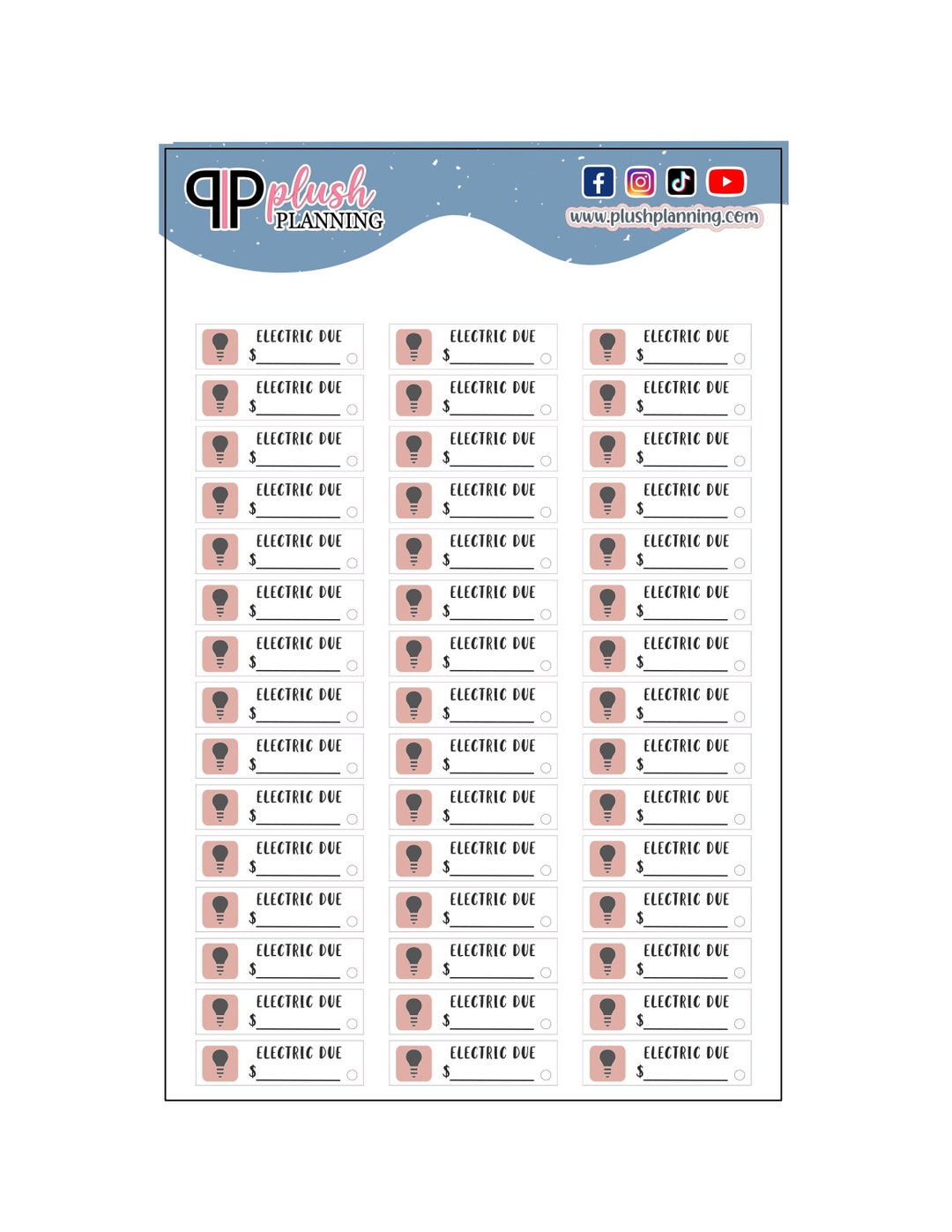 Electric Due Bill Stickers With Icon and Checklist Planner Stickers ...