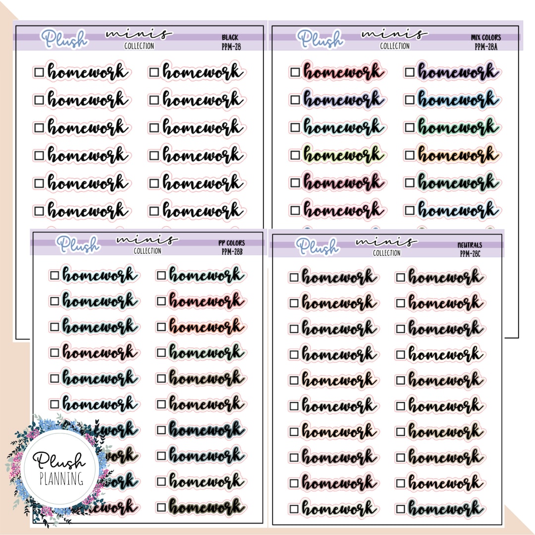 Homework Checkbox Tracker Planner Stickers, Mix Colors, PP Colors ...