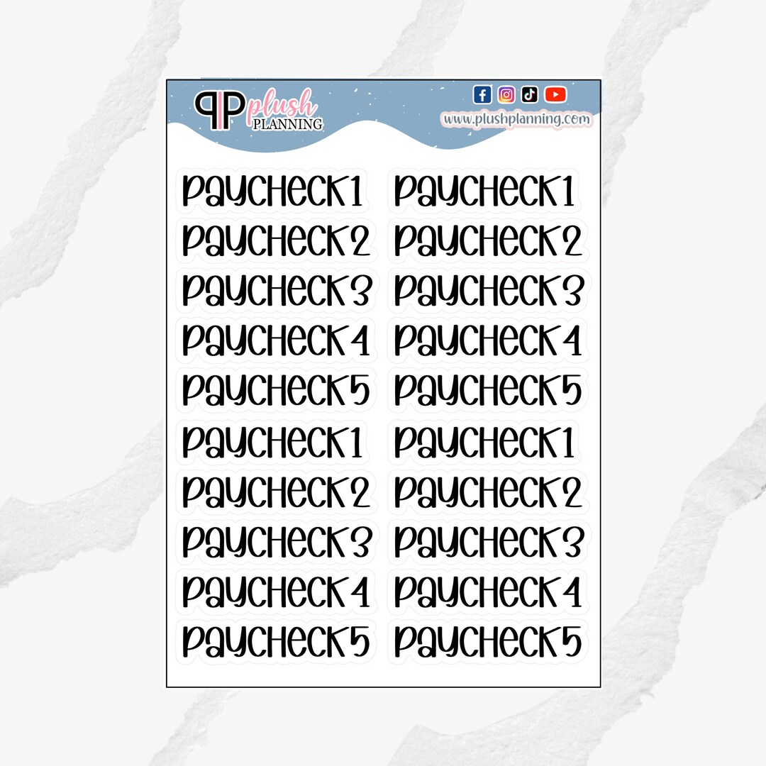 Paycheck 1 to 5 Script Planner Stickers, Black Color, Work Paycheck ...