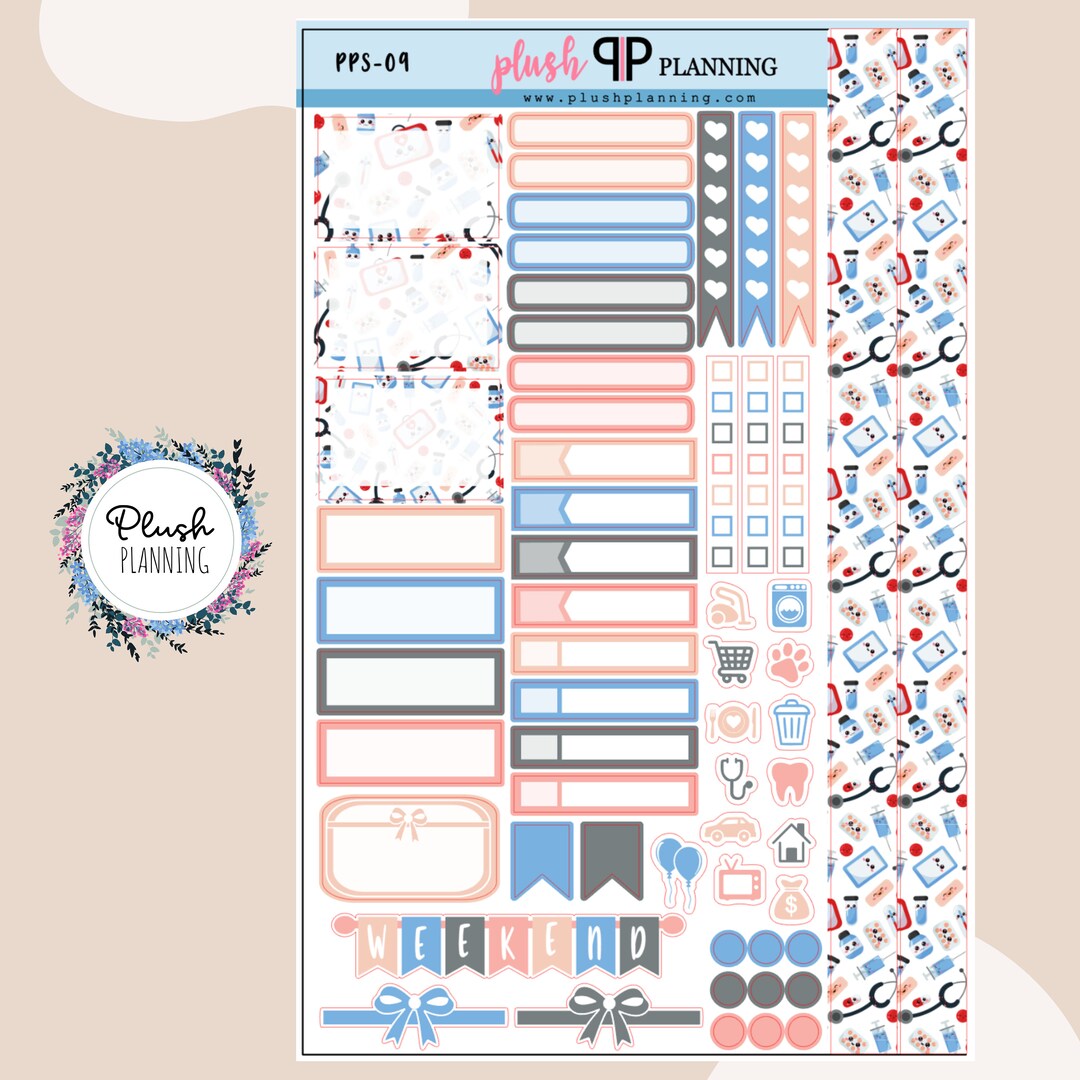 Medical Essentials Sampler Planner Stickers, Kawaii Theme, Cute Kawaii ...