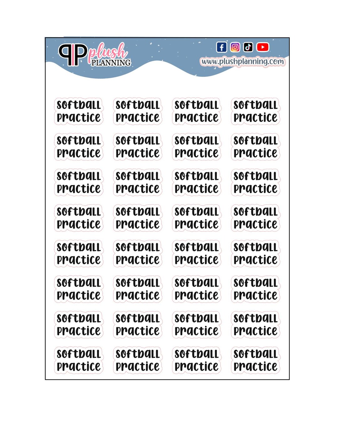 Softball Practice Script Stickers, Bold Font, Black Color Functional ...