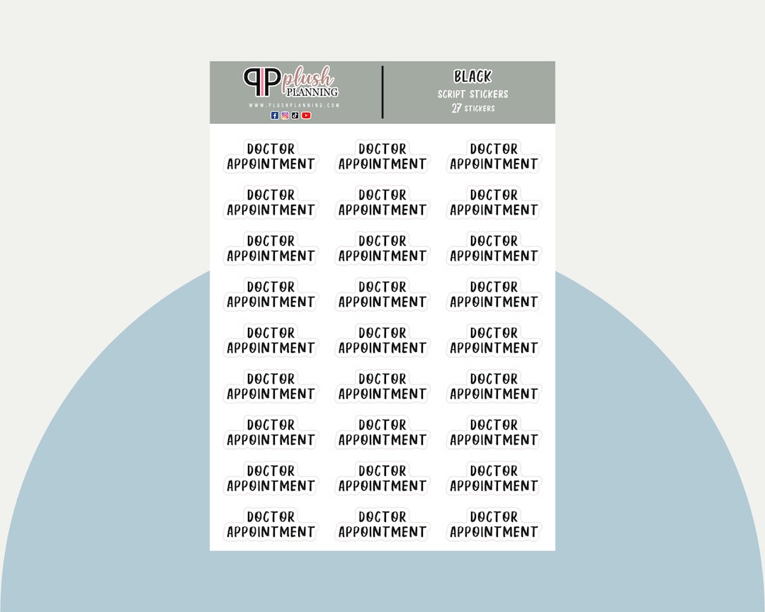Doctor Appointment Script Tracker Planner Stickers, Black Color, Minimalist Collection ...