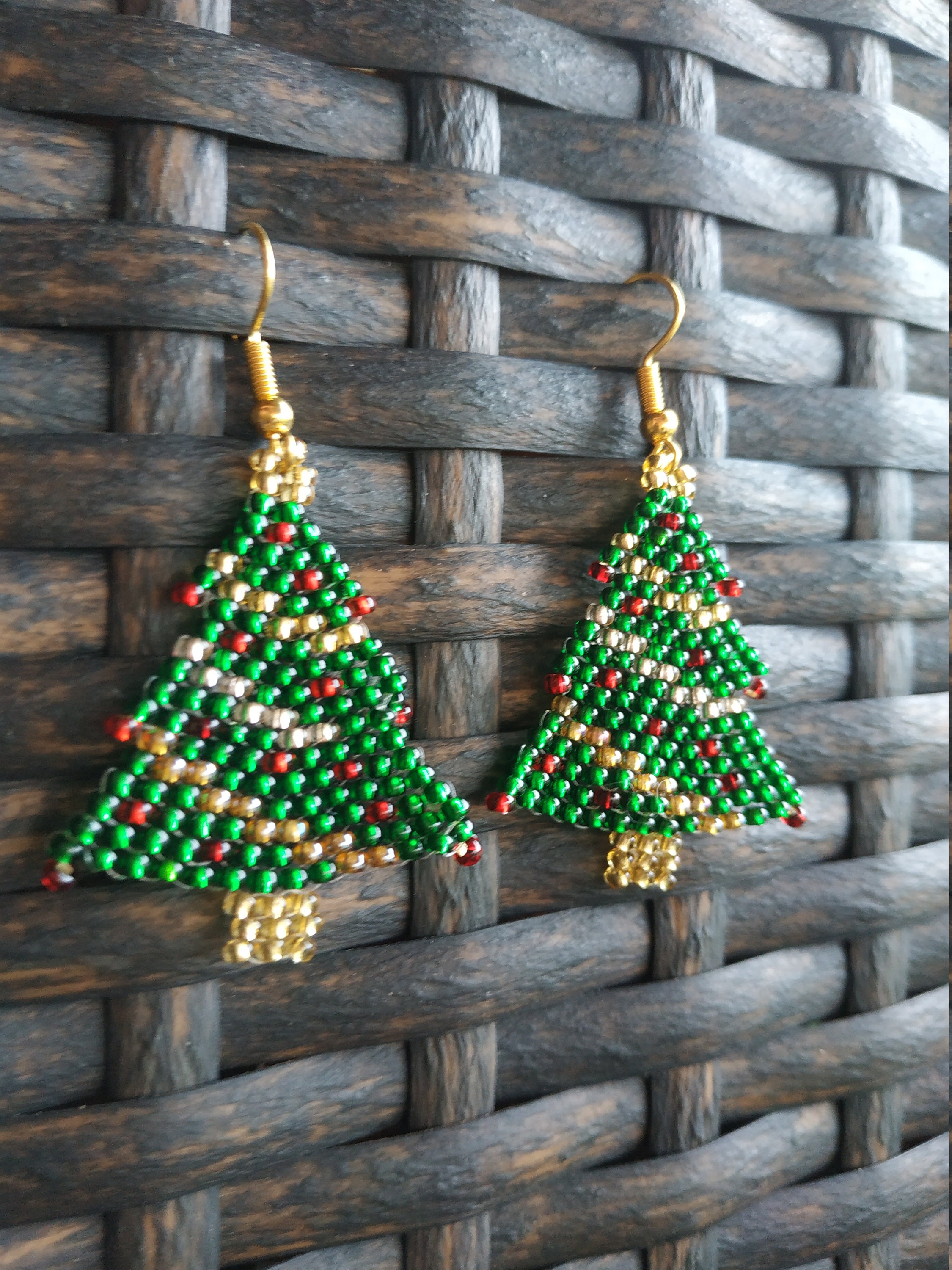 Christmas Tree Beaded Earrings Christmas Decorations Earrings - Etsy