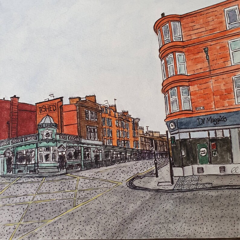 MINI PRINT Glasgow Shawlands Giclee Art Print / Watercolour & Ink ...