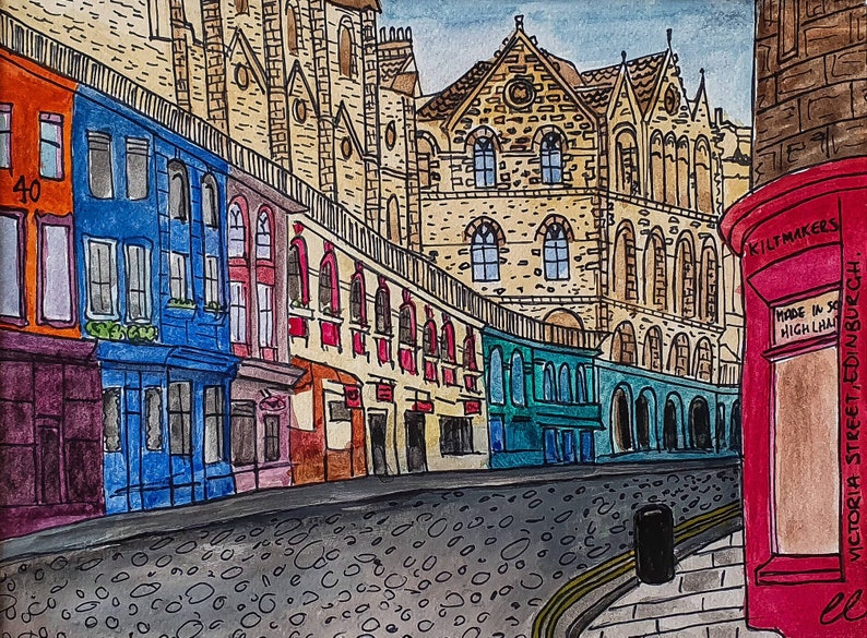 Edinburgh Victoria Street / Giclee Art Print / Watercolour & | Etsy