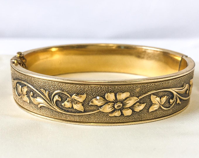 Vintage 12K GF Etched Hinged Bangle Bracelet, Marked "lf" - Etsy