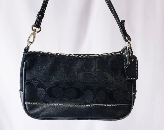 Early 2000s Coach Demi Bag, Signature Coach Jacquard Y2K Purse in Black ...