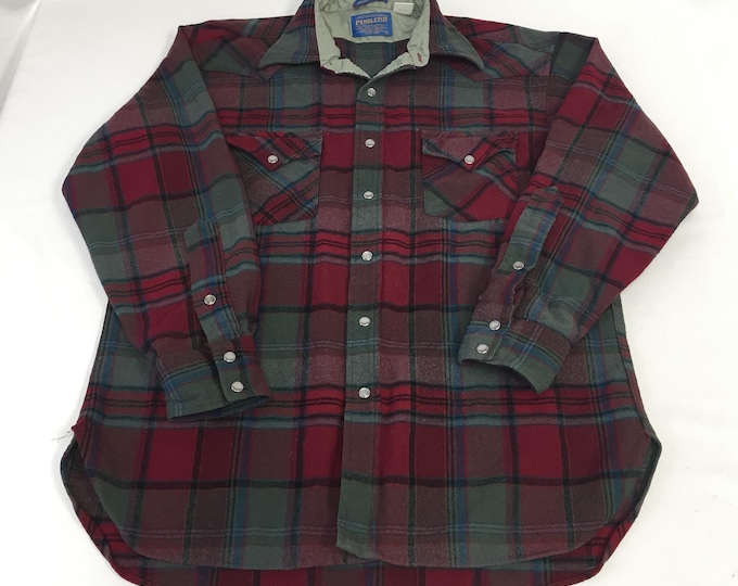 Vintage Pendleton Red/blue/green Plaid Wool Oxford Flannel Button Up ...