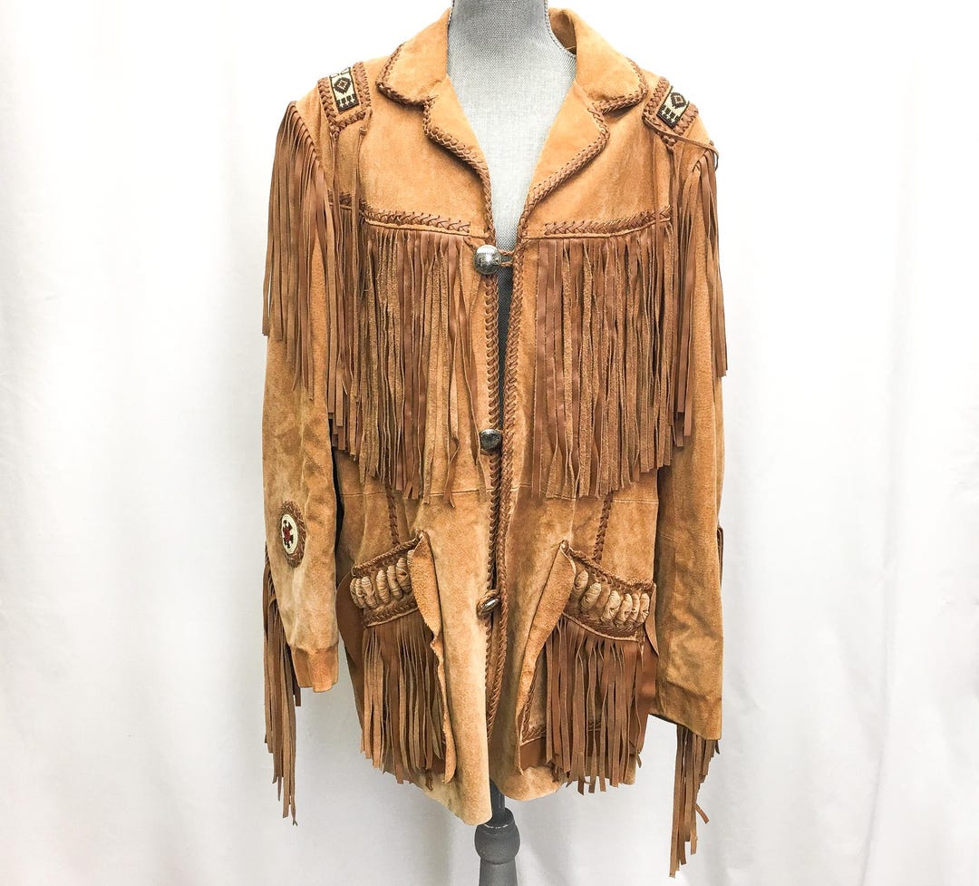 Vintage Scully Brown/tan Suede Leather Beaded Fringe Jacket, Sz. 44L ...