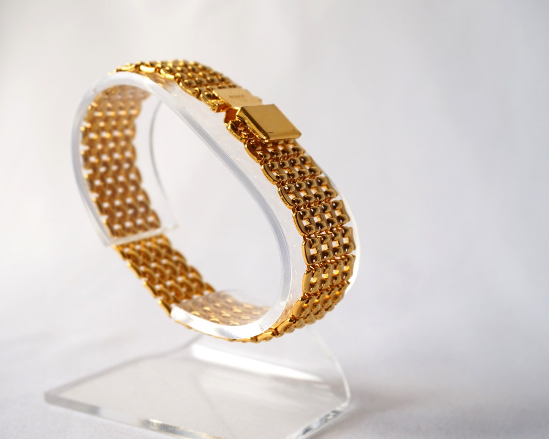 Vintage MONET Gold Tone Waffle Chain Bracelet, Collector Costume ...