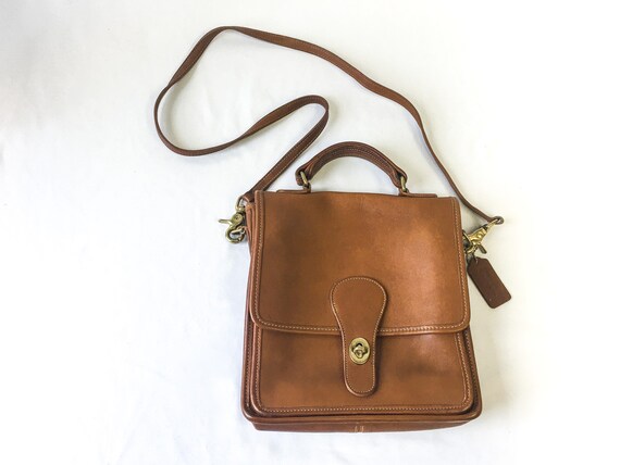 Vintage 90s COACH Brown Leather Station Crossbody Ba… - Gem