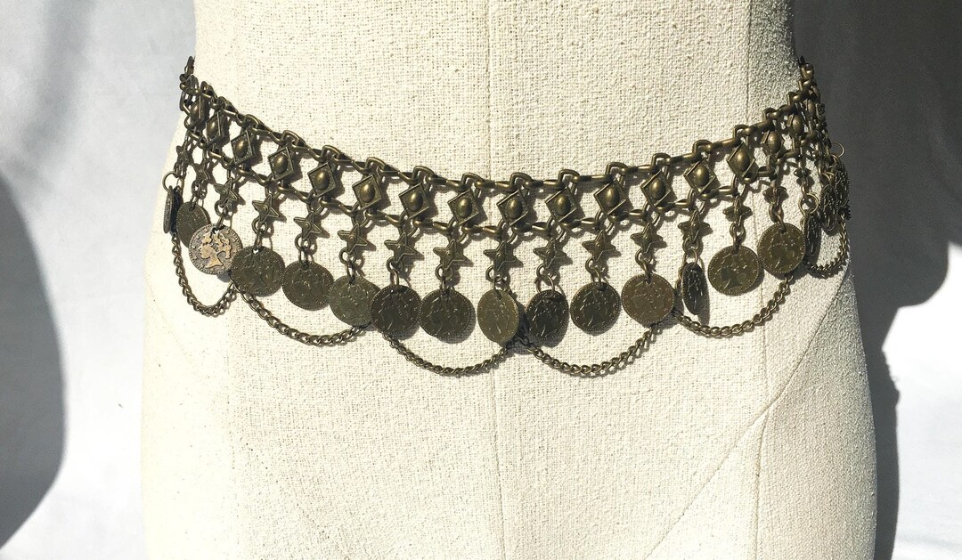 Vintage Roman Coin Style Brass Adjustable Chain Belt, Vintage Costume ...