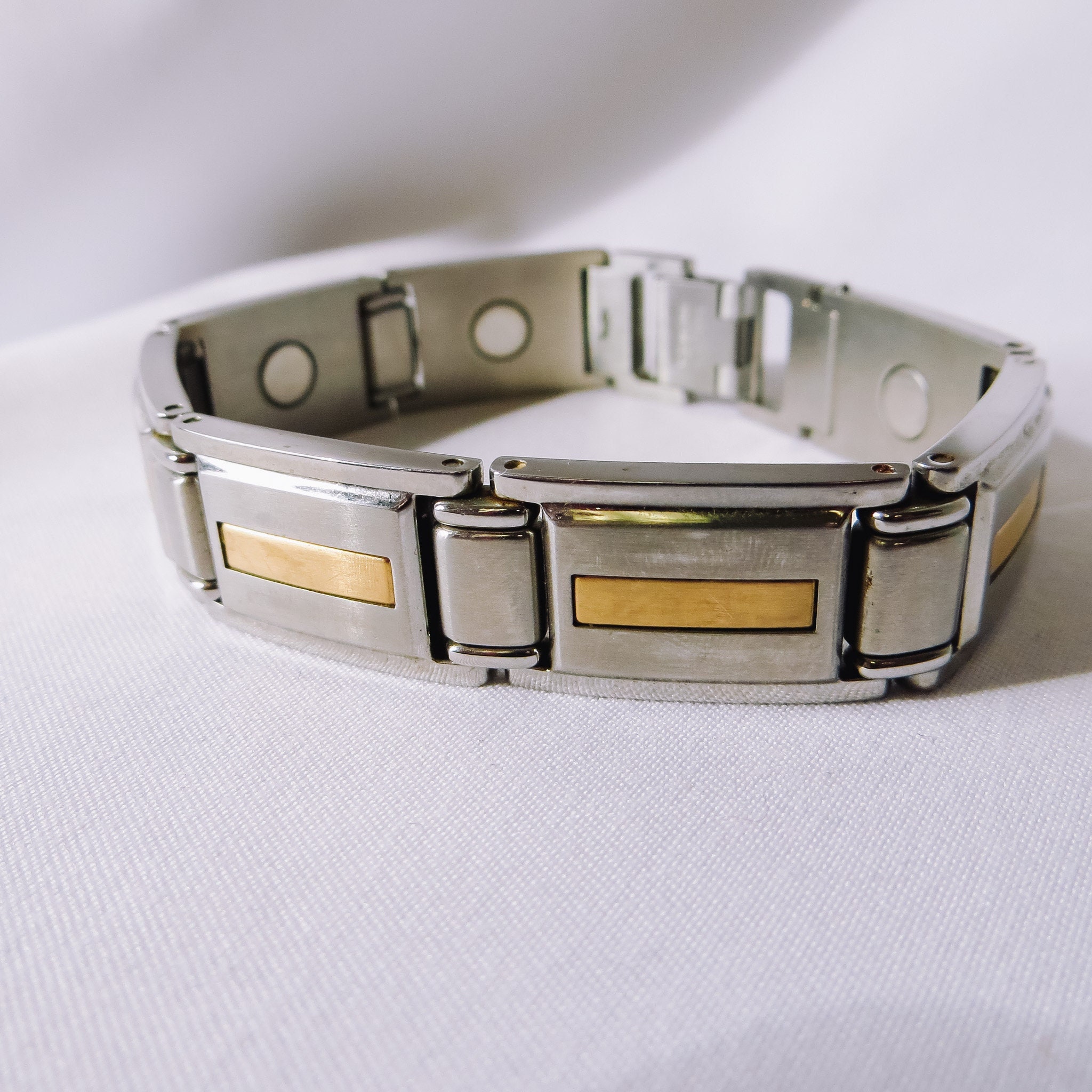 Vintage St l 14k Gold Stainless Steel Link Bracelet Etsy
