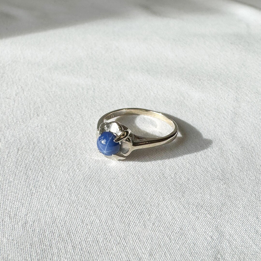 Vintage 10K Yellow Gold Blue Sapphire Flower Ring, Sz. 5, Dainty ...