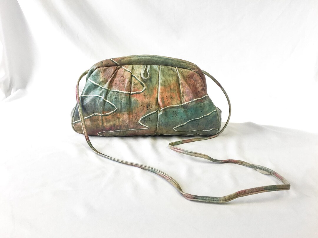 Vintage 80s Fancy Nancy Muted Rainbow Hand-painted Leather Crossbody ...