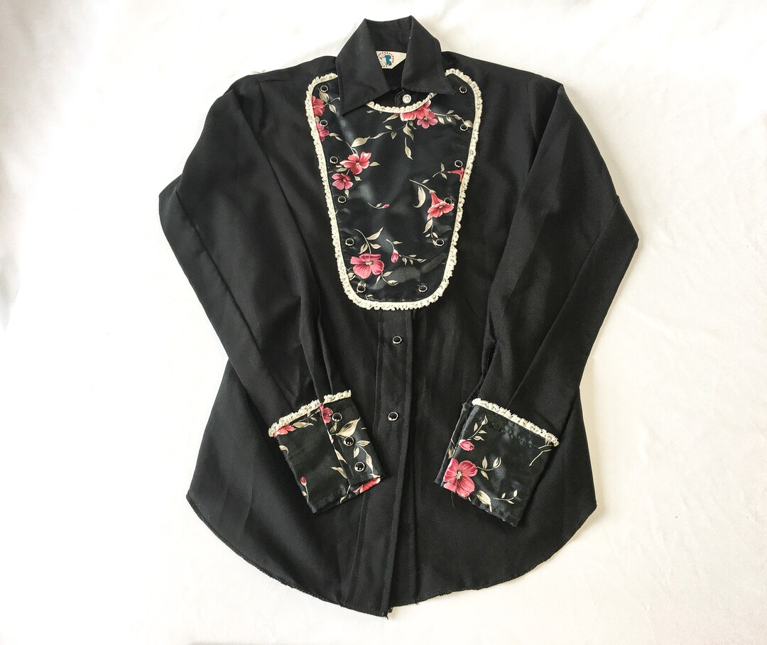 Vintage 70s Miss Rodeo America Black Floral Button up With Detachable ...