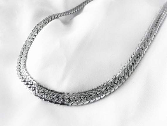 925 Sterling Silver Flat Chain Necklace, Unisex Sterling 925 Sterling Silver Flat Chain Necklace, Unisex Sterling
