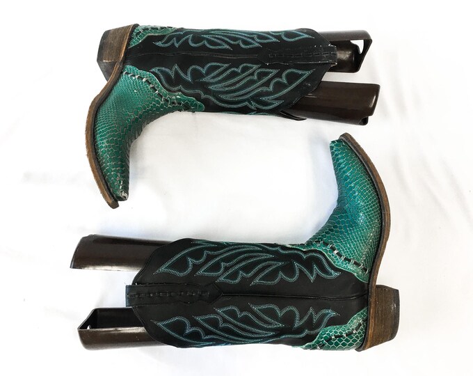 Vintage Nocona Black and Blue Python Snakeskin Embroidered Cowboy Boots ...