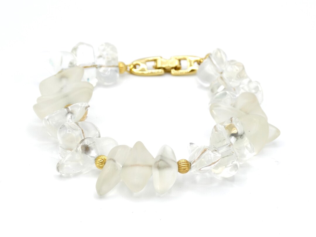 Vintage NAPIER Gold Tone Crystal Ice Lucite Beaded Bracelet, Crystal ...