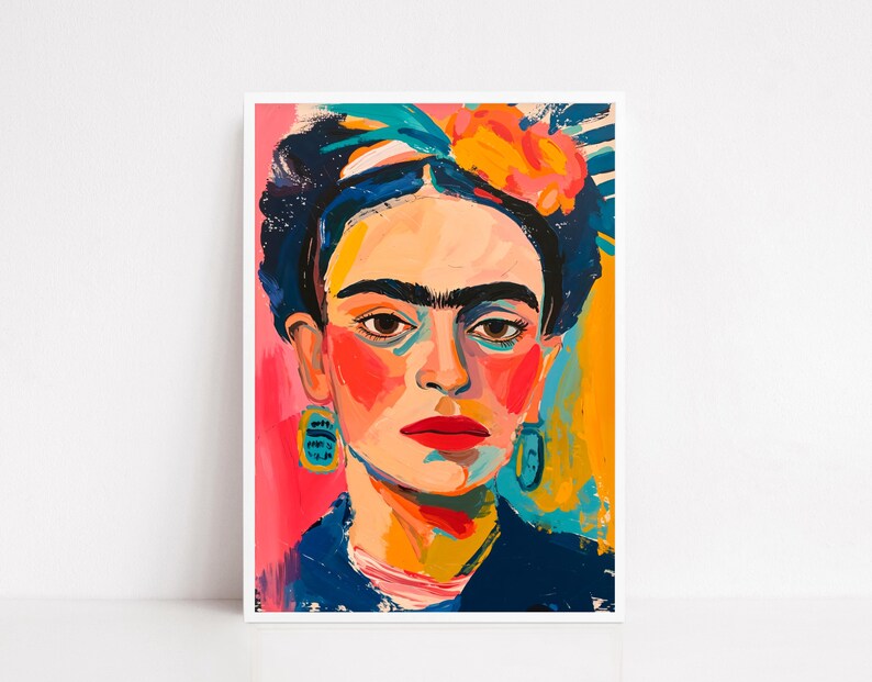 Frida Kahlo Poster - Colorful Frida Kahlo Portrait Print - Feminist ...