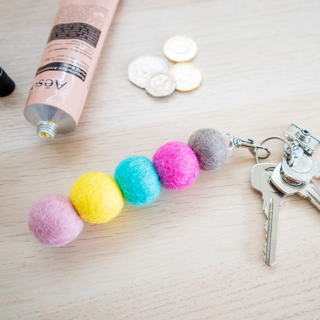 Pastel Felt Ball Keyring | Pastel Rainbow Multi-coloured Key Chain ...