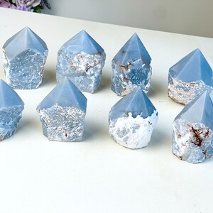Angelite Point: Rare Light Blue Crystal Tower, Polished Peruvian ...