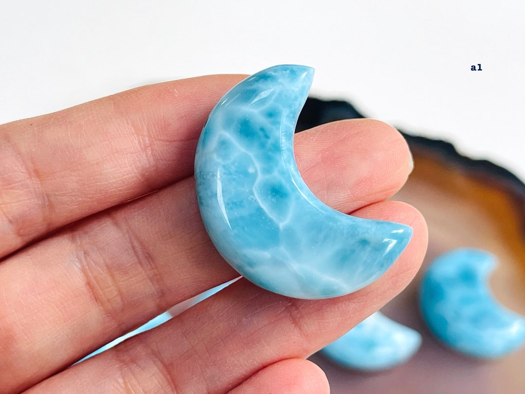 Larimar Crescent, AAA Grade Natural Larimar Half Moon, 31-34mm Larimar ...