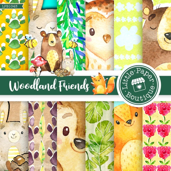 Cute Woodland Animals Digital Paper Fox Bear Deer | Etsy