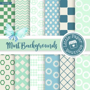 Mint and Gray Digital Paper Commercial Use, Mint Digital Paper Pack ...