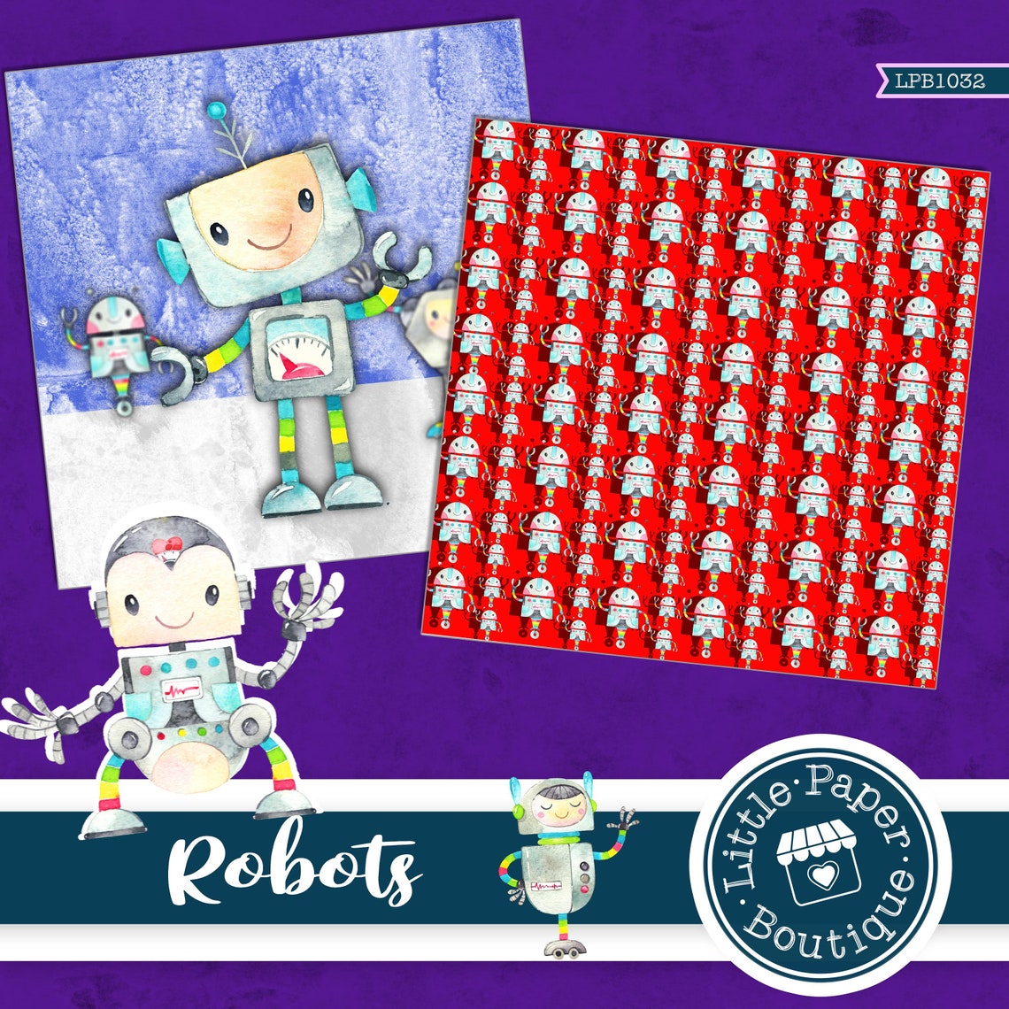 Robot Digital Papers Printable Papers Scrapbook Papers Robot - Etsy