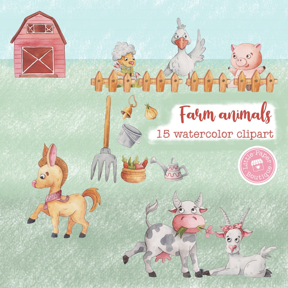Farm Animals clipart Instant Download PNG file Farm Animals | Etsy