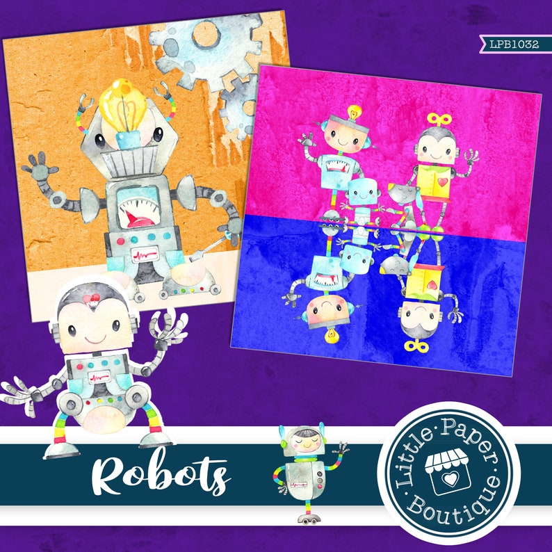 Robot Digital Papers Printable Papers Scrapbook Papers Robot | Etsy