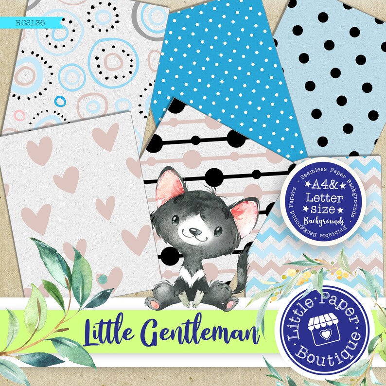 Seamless Baby Boy Digital Paper, Baby Shower, Blue & Grey Elephant BA4 ...
