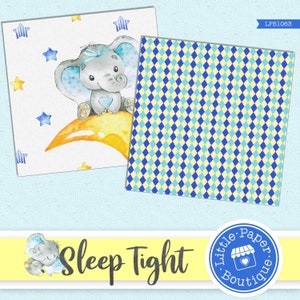 Baby Boy Digital Paper, Baby Shower Scrapbook, Blue & Grey Elephant ...