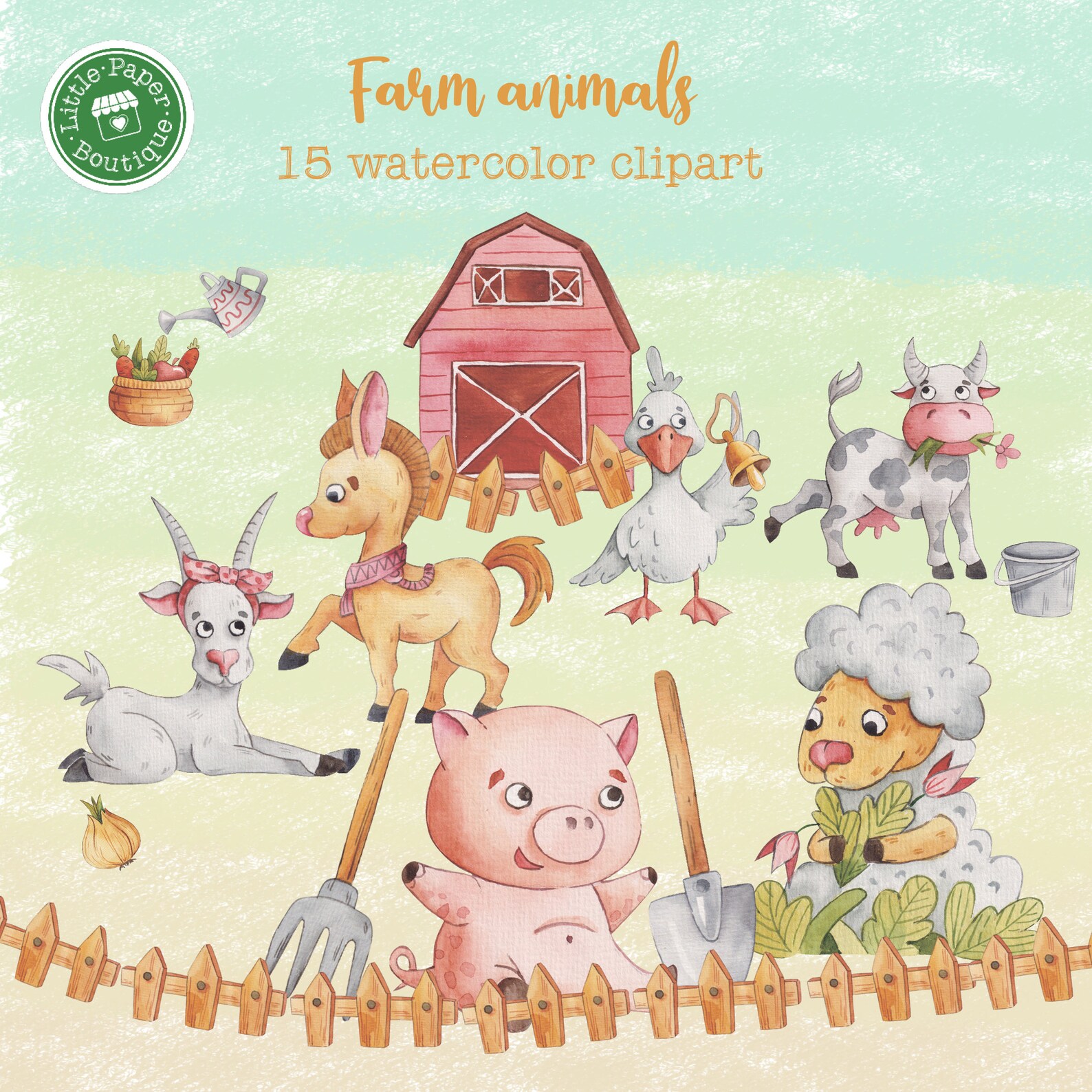 Farm Animals clipart Instant Download PNG file Farm Animals | Etsy