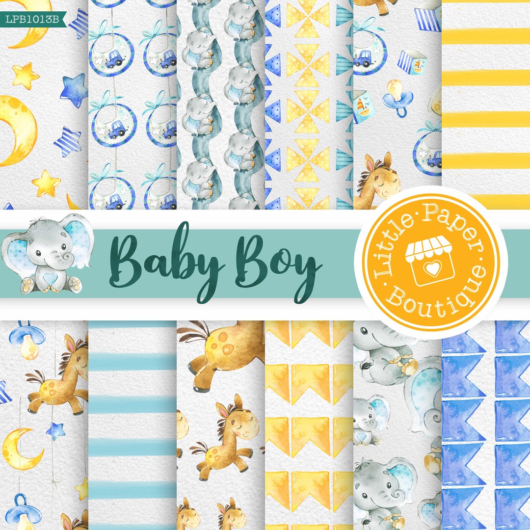 Baby Blue Digital Paper, Blue, Grey, Baby Boy, Digital Paper, Scrapbook ...