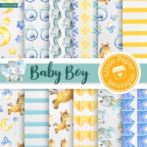 Baby Blue Digital Paper, Blue, Grey, Baby Boy, Digital Paper, Scrapbook ...