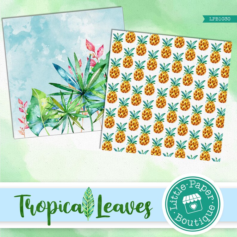 Tropical Leaves Digital Paper, Tropical Paper, Tropical Watercolor ...