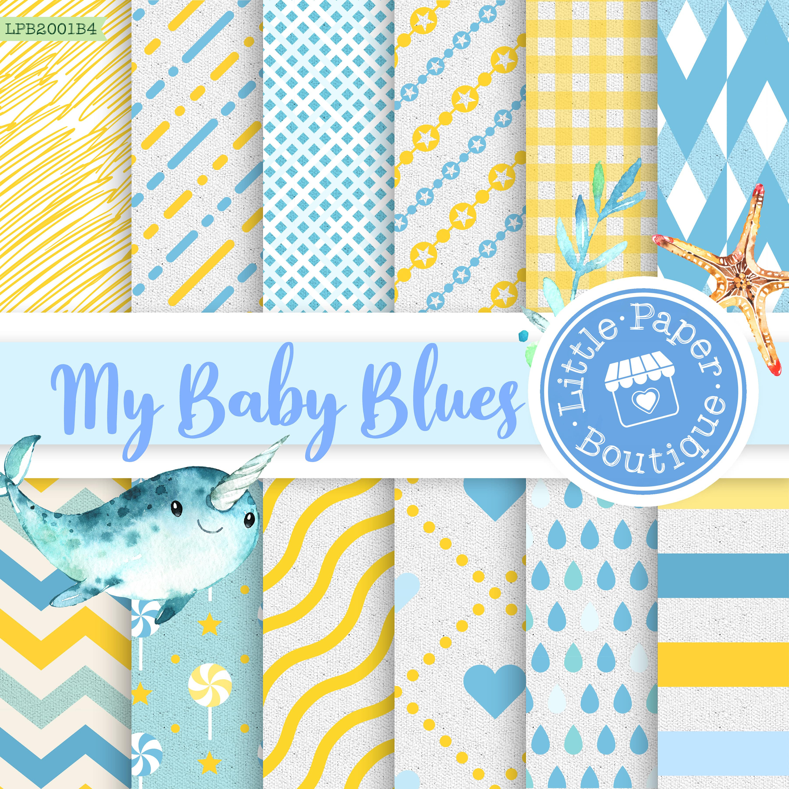 Baby Blue Digital Paper, Blue, Grey, Baby Boy, Digital Paper, Scrapbook ...