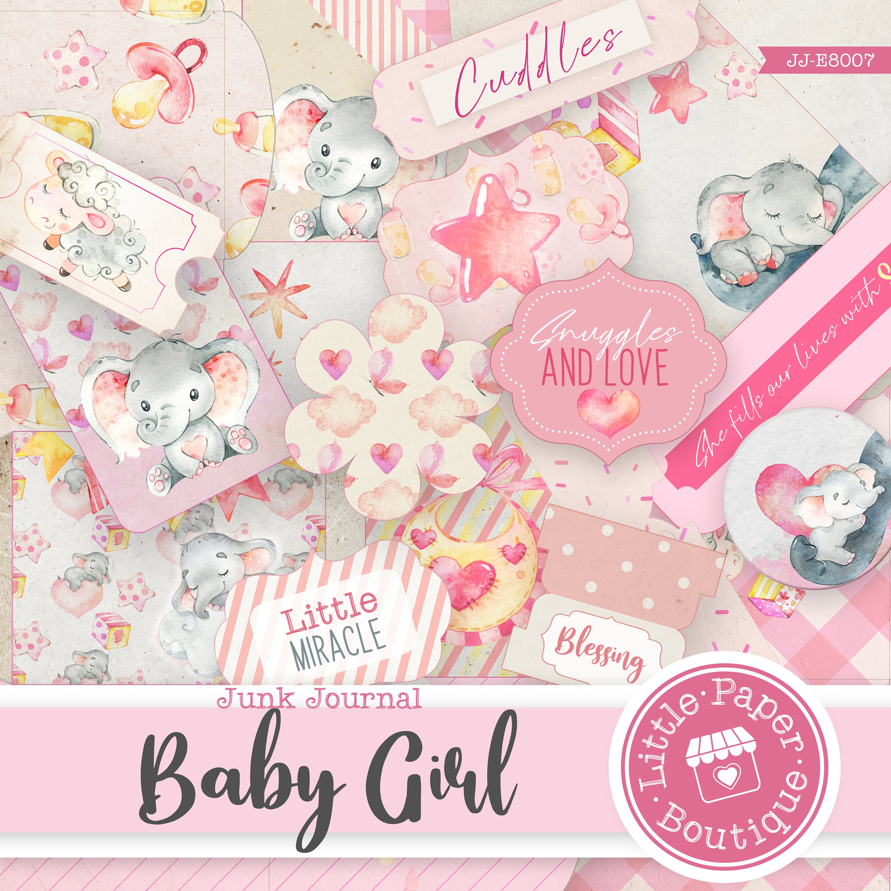 Baby Elephant Girl Digital Junk Journal Kit FULL KIT With | Etsy