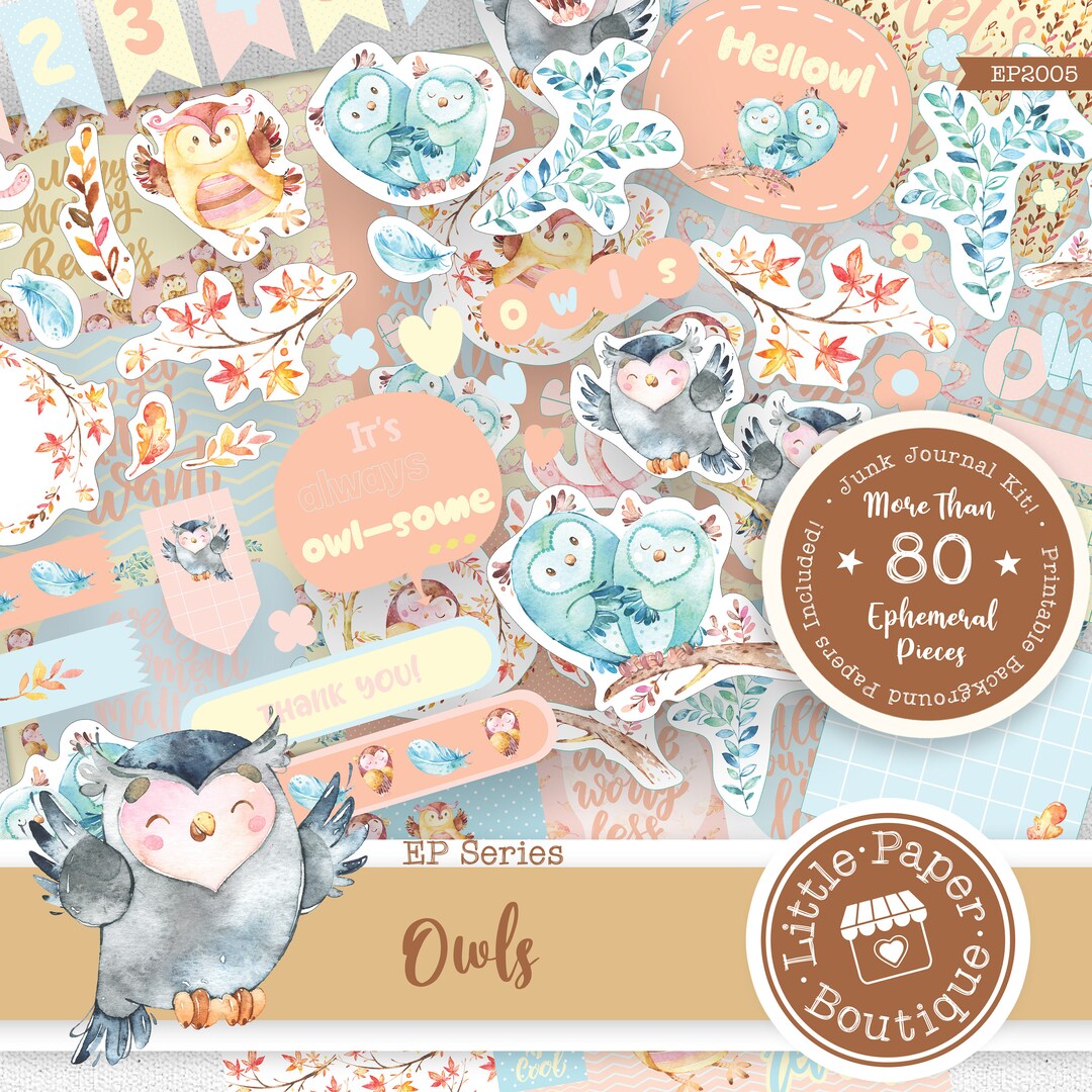 Flying Barn Owl Junk Journal Printable Background Papers With Owl Owlets Digital Ephemera for ...