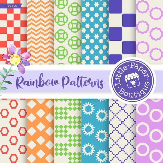 Bright Rainbow Digital Paper Set Rainbow Patterned Paper - Etsy