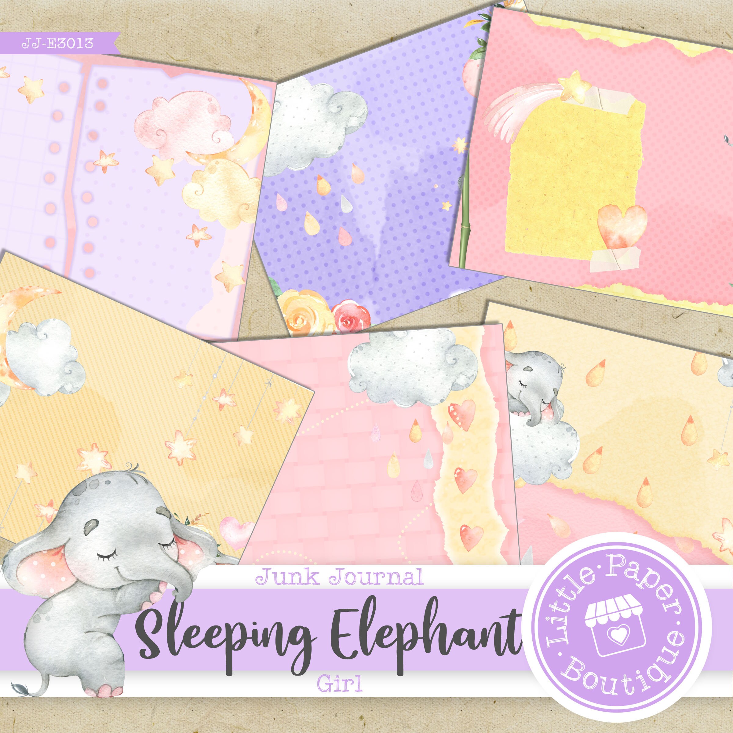 Baby Elephant Girl Digital Junk Journal Kit (FULL KIT) With Ephemera ...
