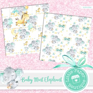 Baby Boy Digital Paper, Baby Shower Scrapbook, Blue & Grey Elephant ...