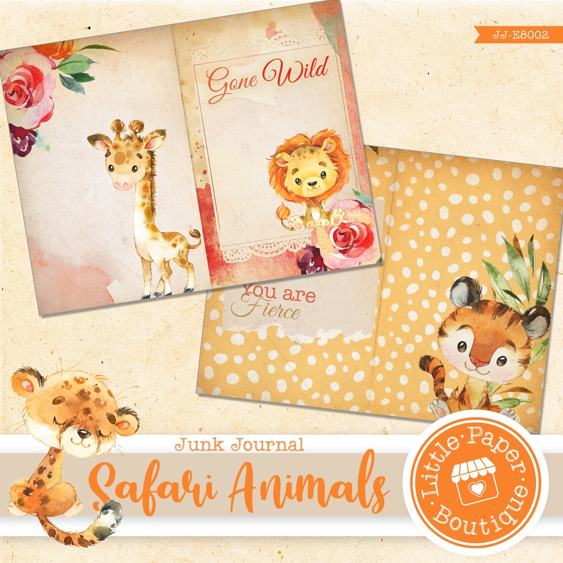 Safari Animals Digital Junk Journal Clipart Backgrounds A4 & - Etsy