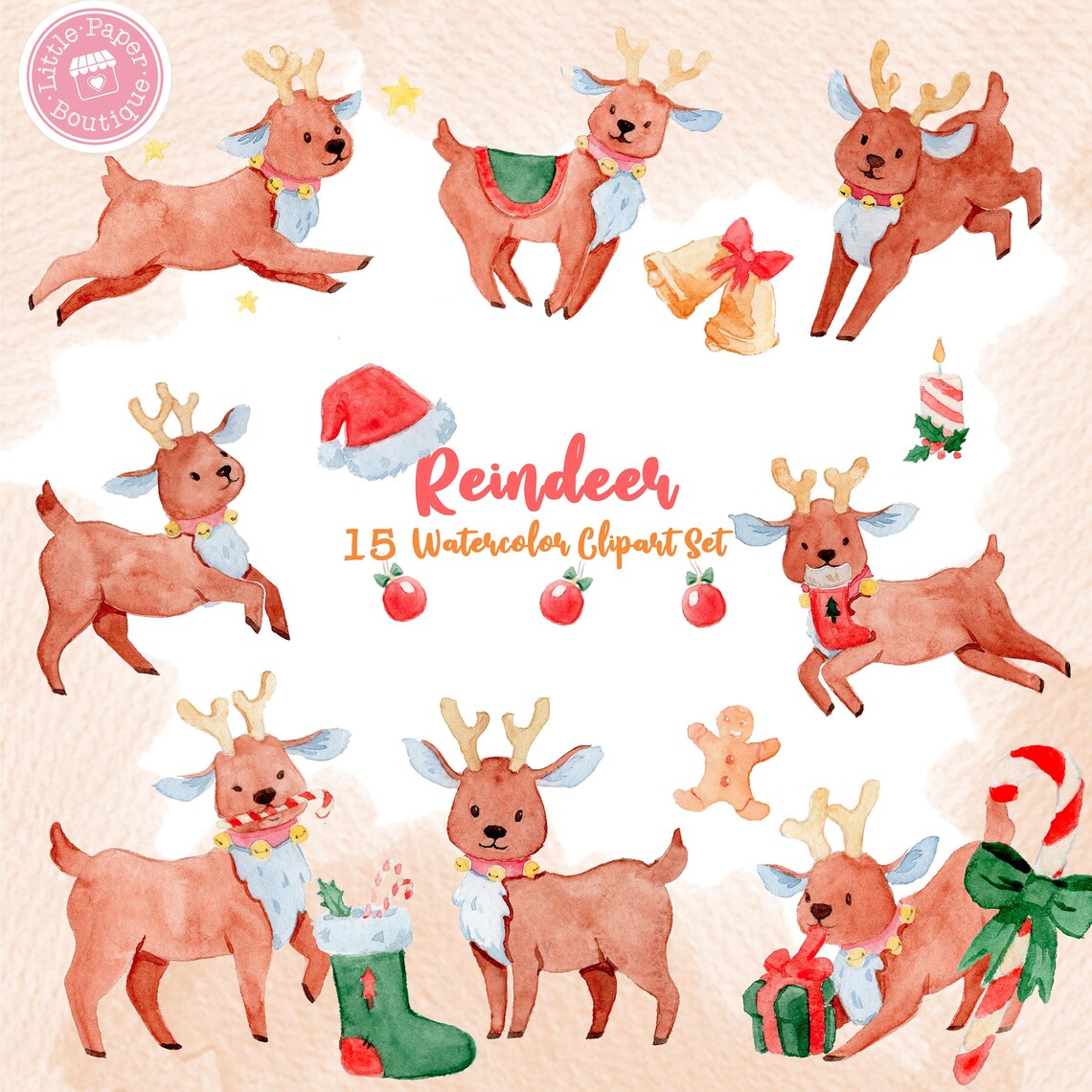 Christmas Clipart Reindeer Clipart Baby Reindeer | Etsy