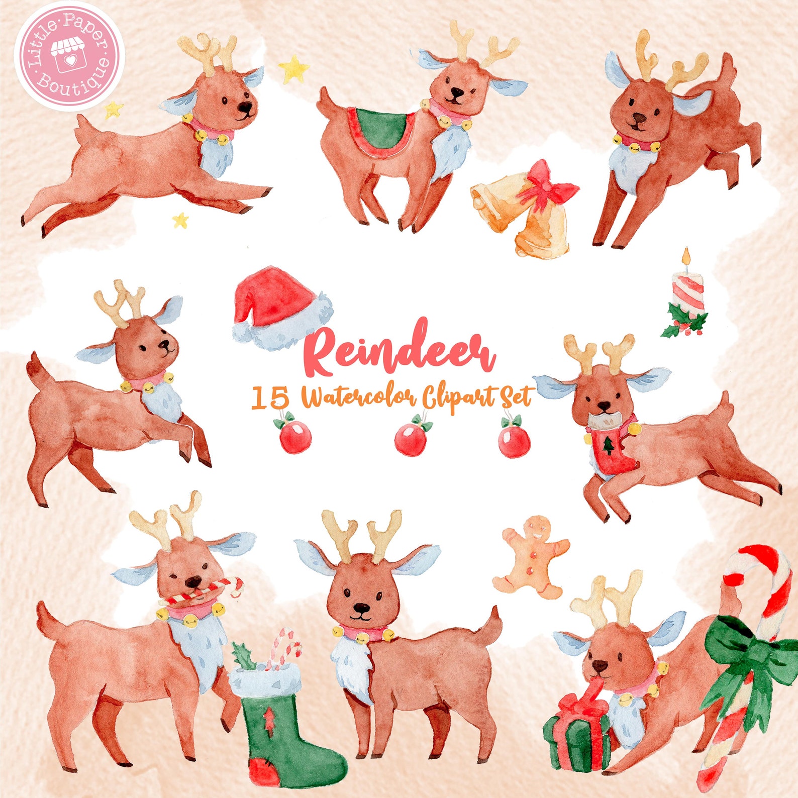 Christmas Clipart Reindeer Clipart Baby Reindeer | Etsy