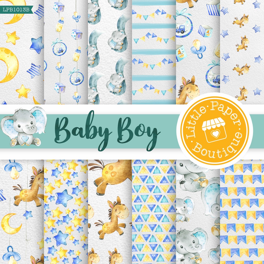 Baby Blue Digital Paper, Blue, Grey, Baby Boy, Digital Paper, Scrapbook ...