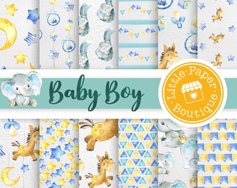 Baby Blue Digital Paper, Blue, Grey, Baby Boy, Digital Paper, Scrapbook ...